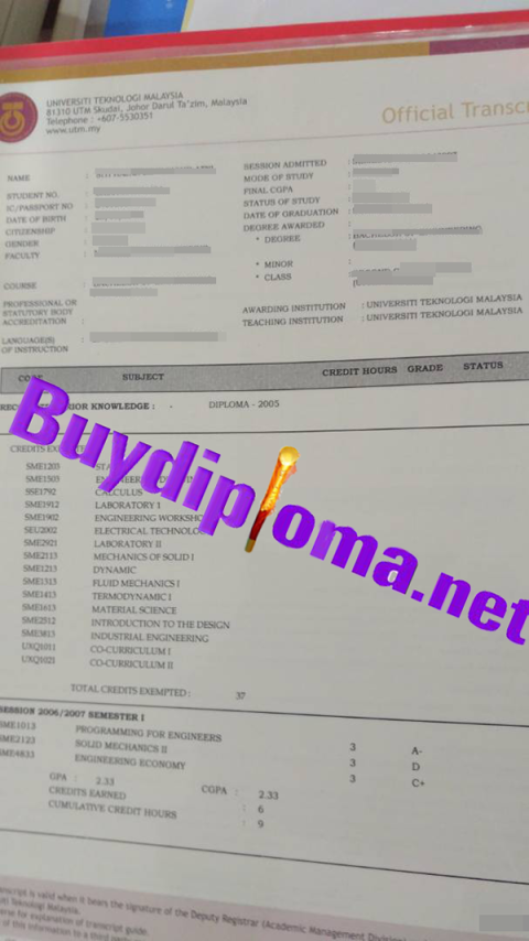 How Much Does A Fake Universiti Teknologi Malaysia Transcript Cost? | Fake College Diploma, Fake ...