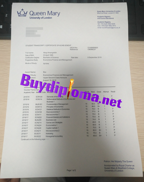 Buy Fake Queen Mary University of London Transcript | Fake College ...