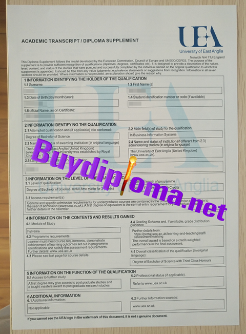 Buy Fake University of East Anglia Transcript | Fake College Diploma ...