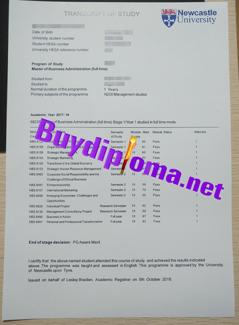 Fake University of Newcastle Upon Tyne Transcript | Fake College ...