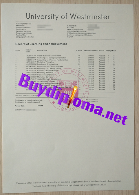 Fake University of Westminster Transcript | Fake College Diploma, Fake ...